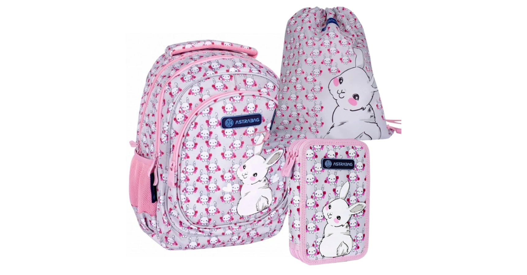 Astra Sweet Bunny nyuszis iskolatáska-szett, tornazsákkal és tolltartóval