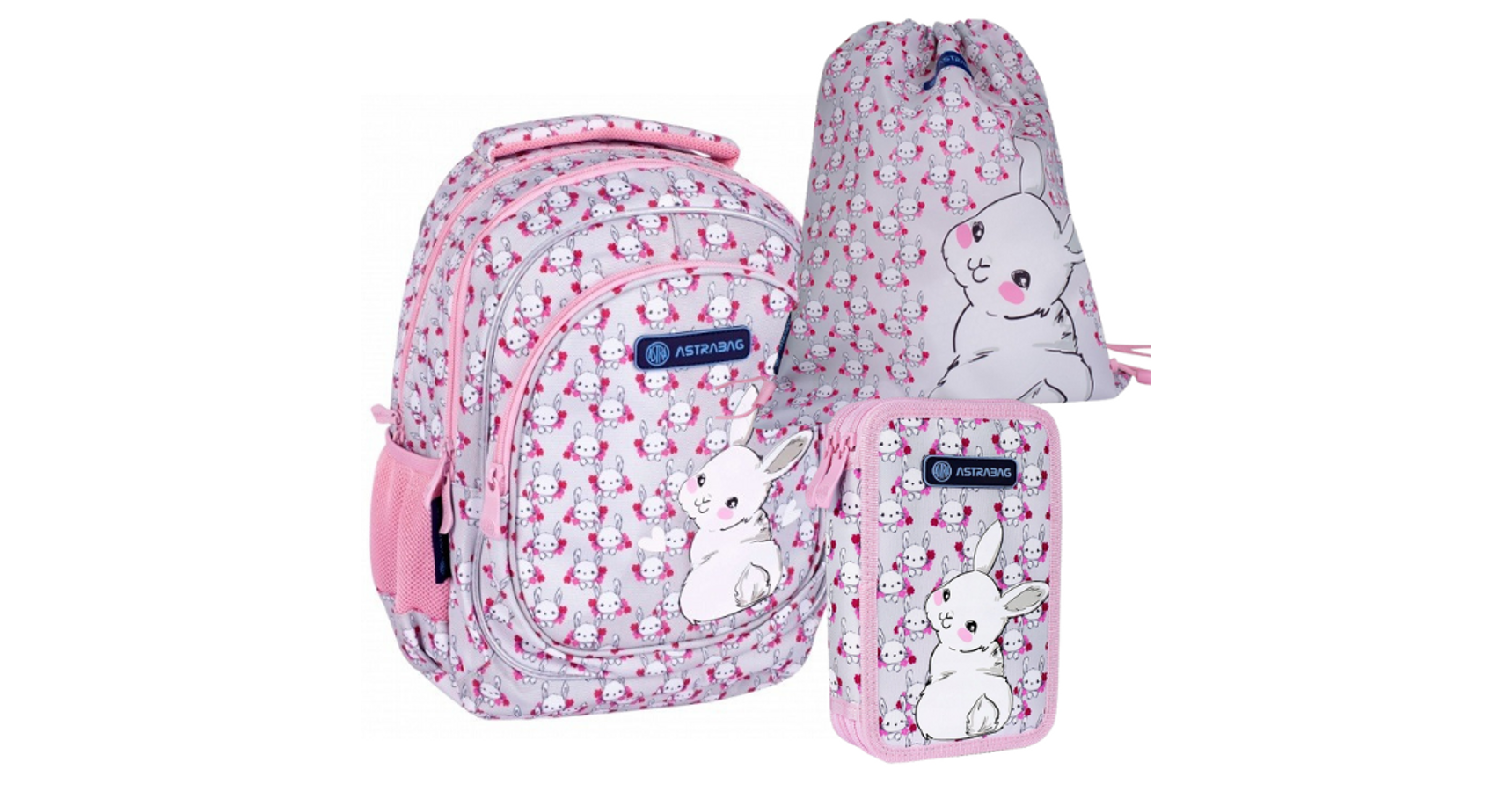 Astra Sweet Bunny nyuszis iskolatáska-szett, tornazsákkal és tolltartóval